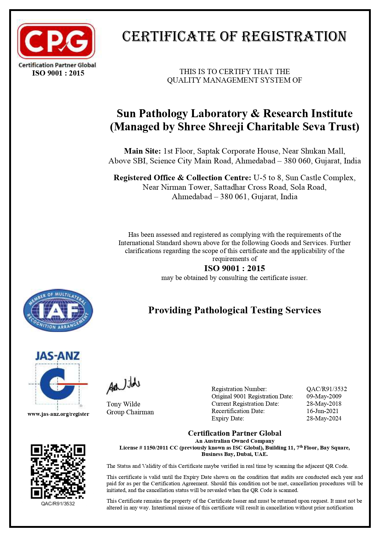 Sun Pathology Laboratory | Certifications & Achievements